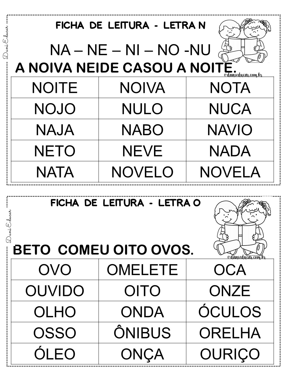 Fichas de leitura - Alfabetização - Dani Educar